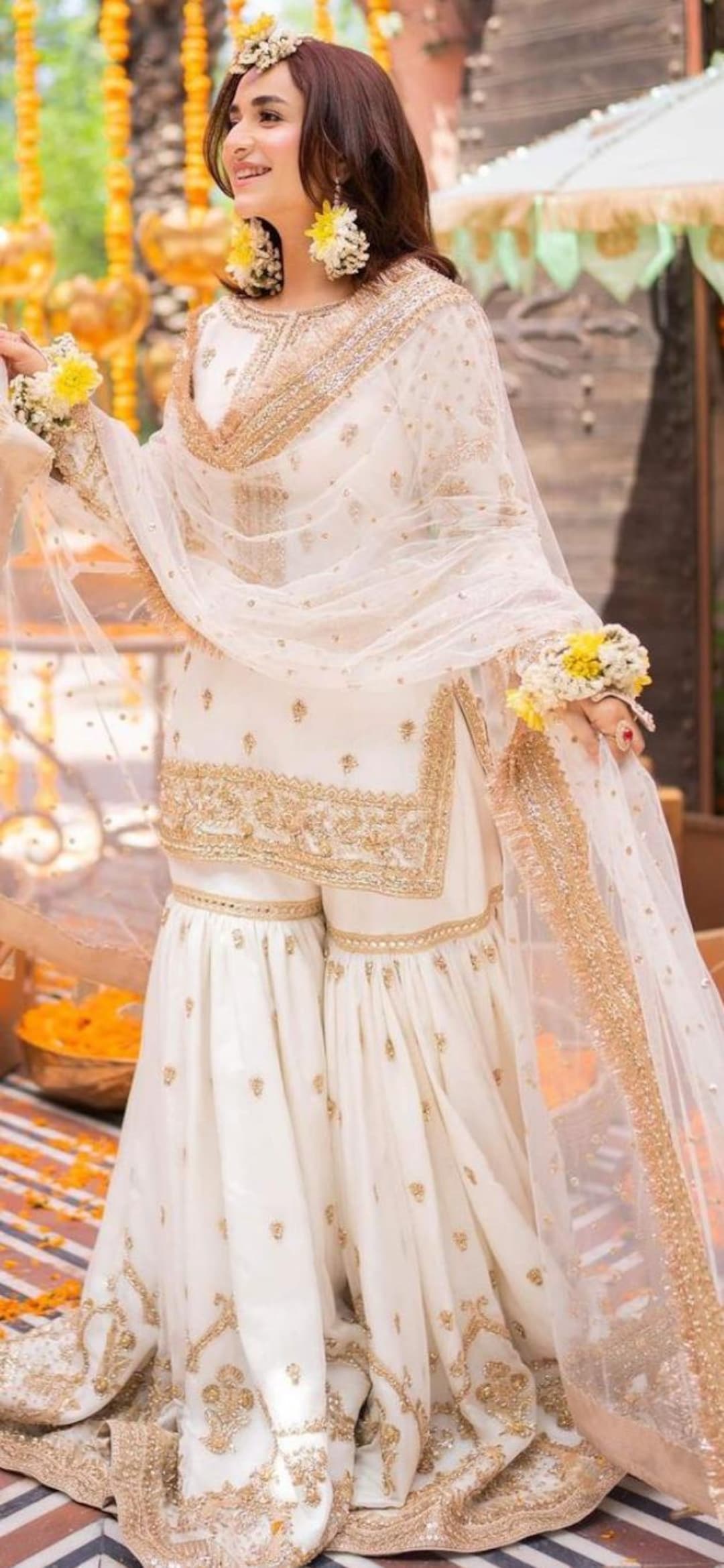 Pakistani Wedding Dress Salwar Kameez Net Chiffon Embroidery Gharara ...