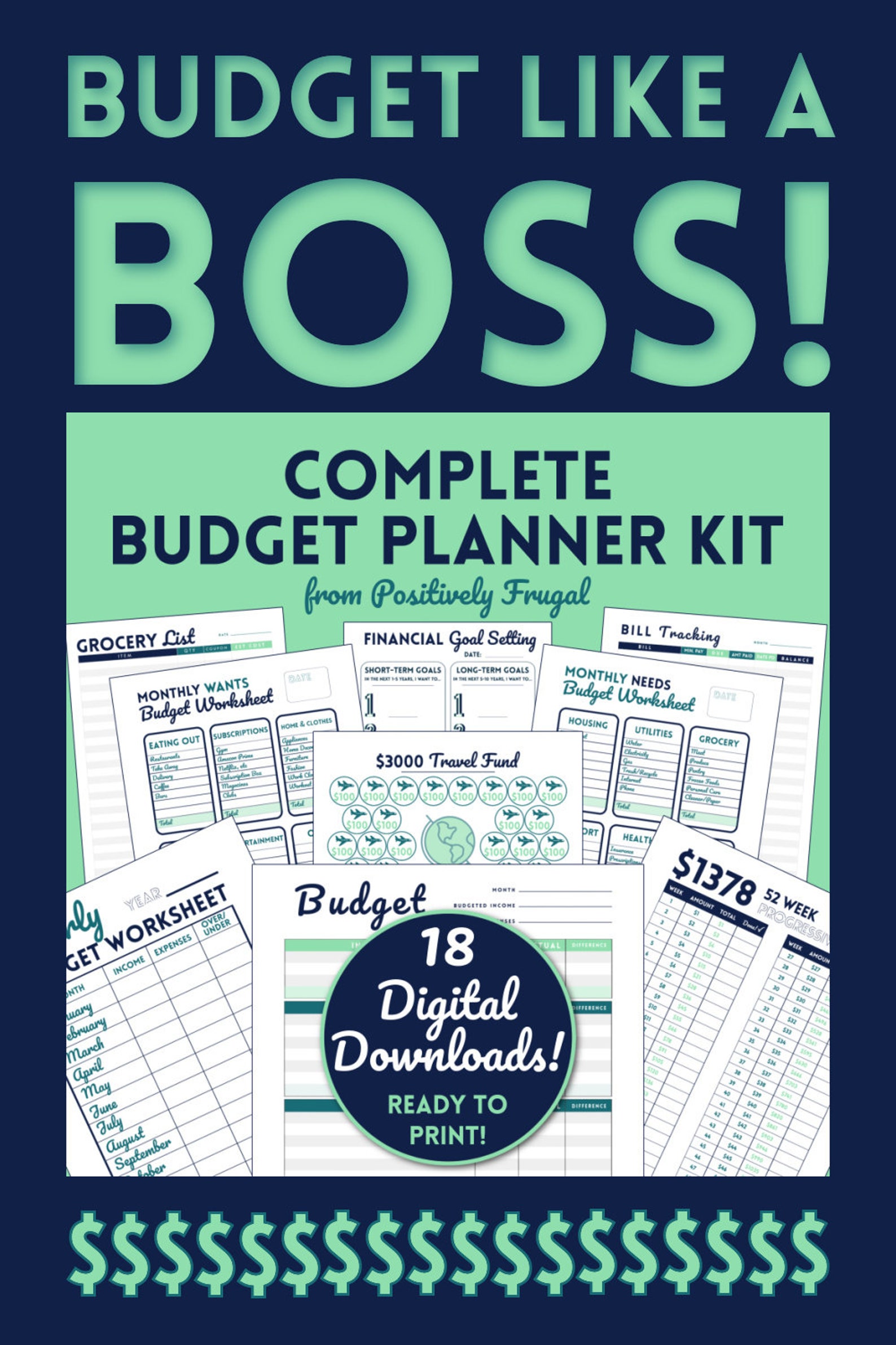 Monthly Budget Planner Kit, Finance Savings Tracker, Budget Printable ...