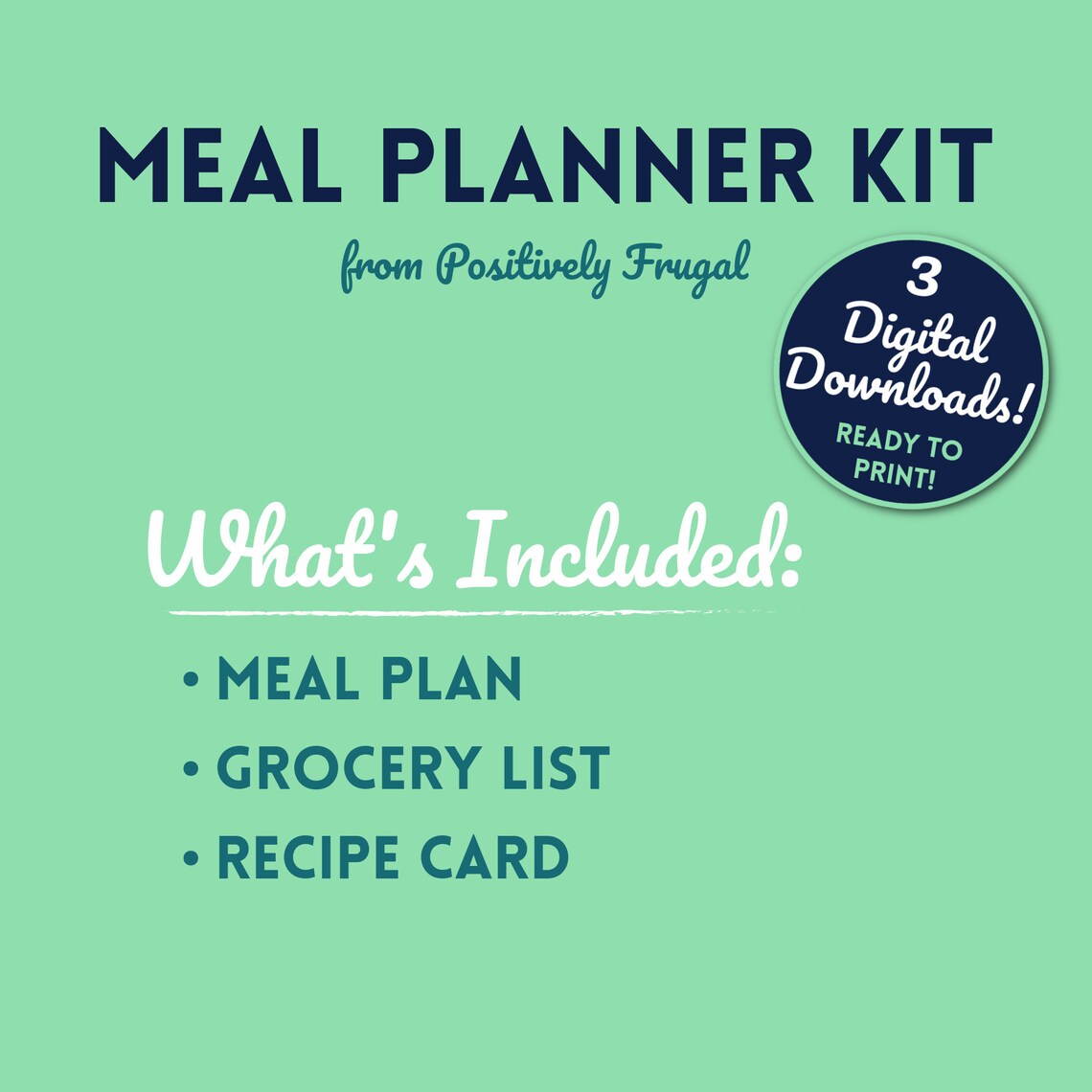 Meal Planner Kit Digital Download, Meal Plan Calendar, Grocery List ...