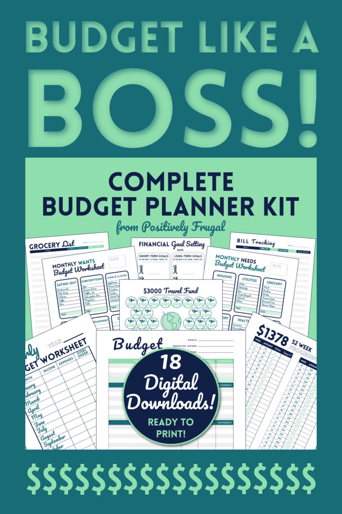 Monthly Budget Planner Kit, Finance Savings Tracker, Budget Printable ...