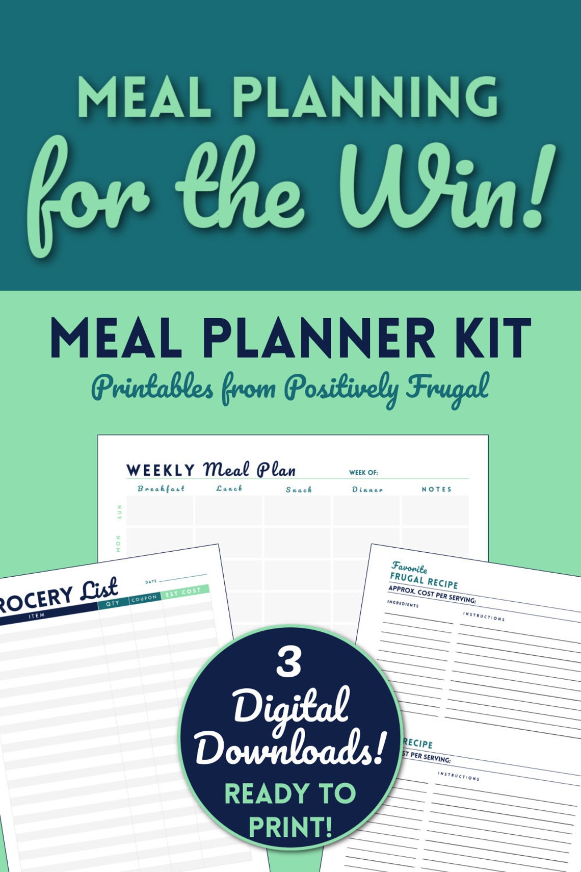 Meal Planner Kit Digital Download, Meal Plan Calendar, Grocery List ...