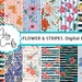Flowers and Stripes Digital Paper, Scrapbooking Digital Paper Pack ...