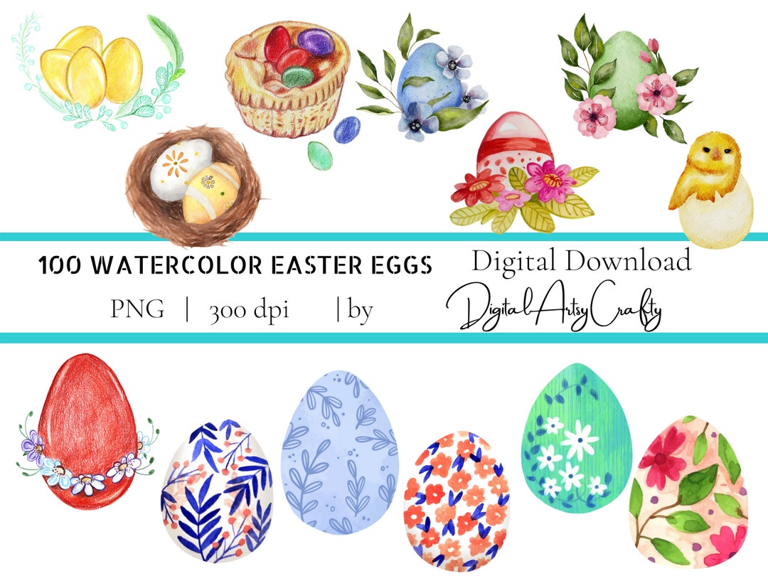 100 Watercolor Easter Eggs Cliparts - Seasonal Spring Download - Invite ...