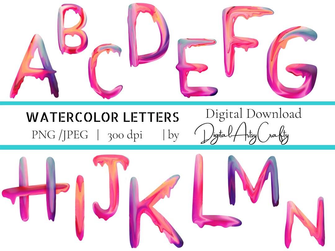 Watercolor Alphabet Clipart / Letters, Watercolor Letters Font, Format ...