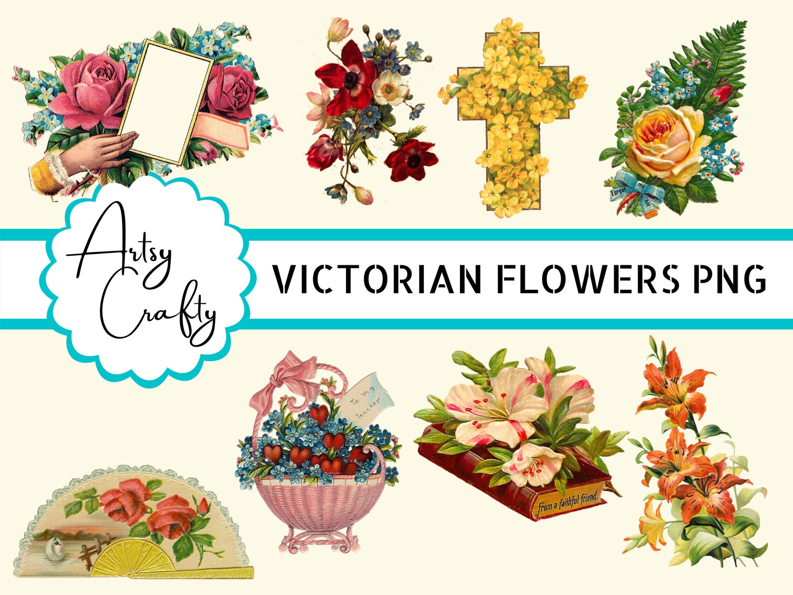 30 Victorian Flowers Ephemera in PNG Format, Junk Journal Kit, Fussy ...