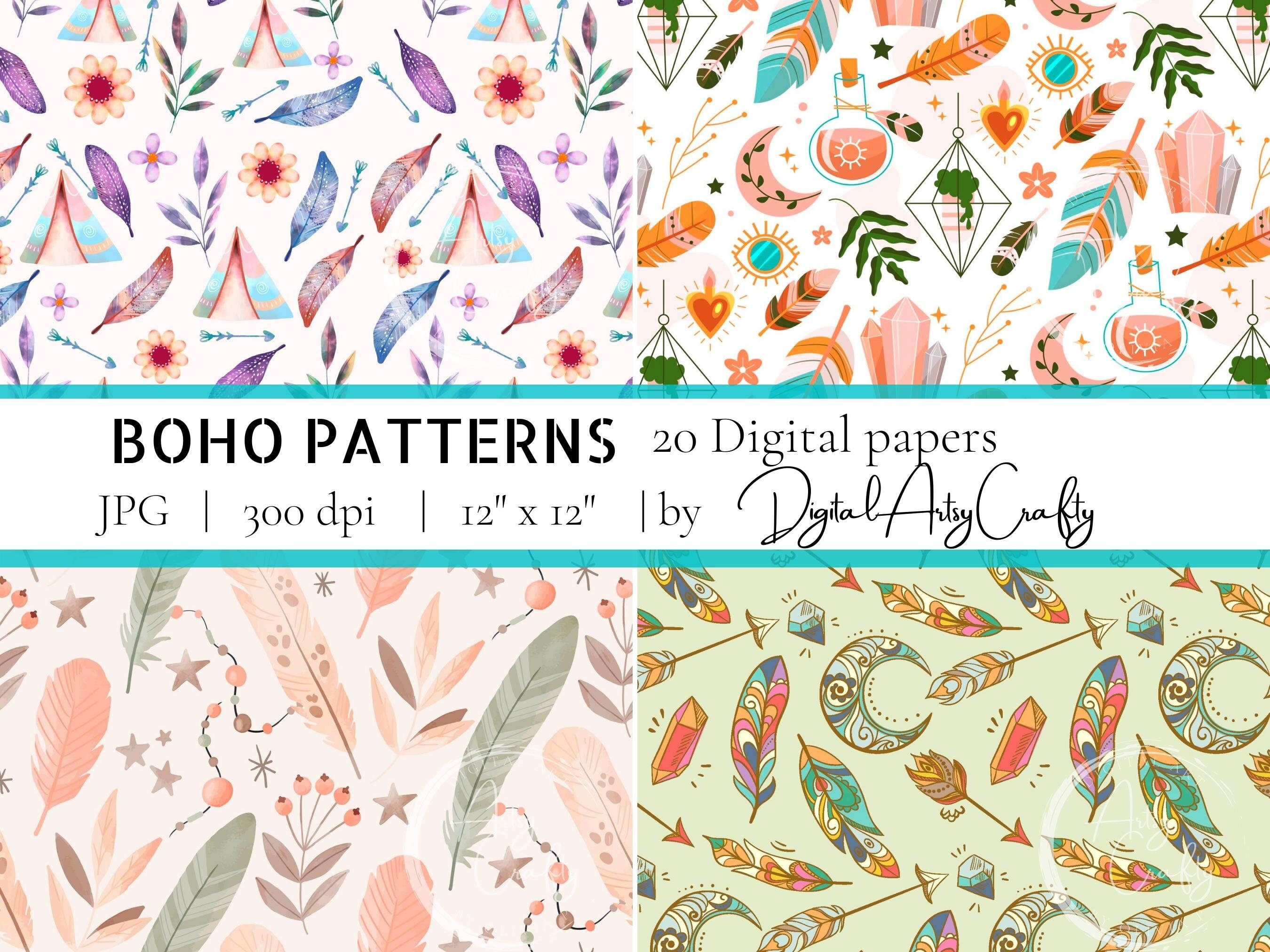 Boho Digital Paper, Scrapbooking Digital Paper Pack, Scrapbook Collage ...