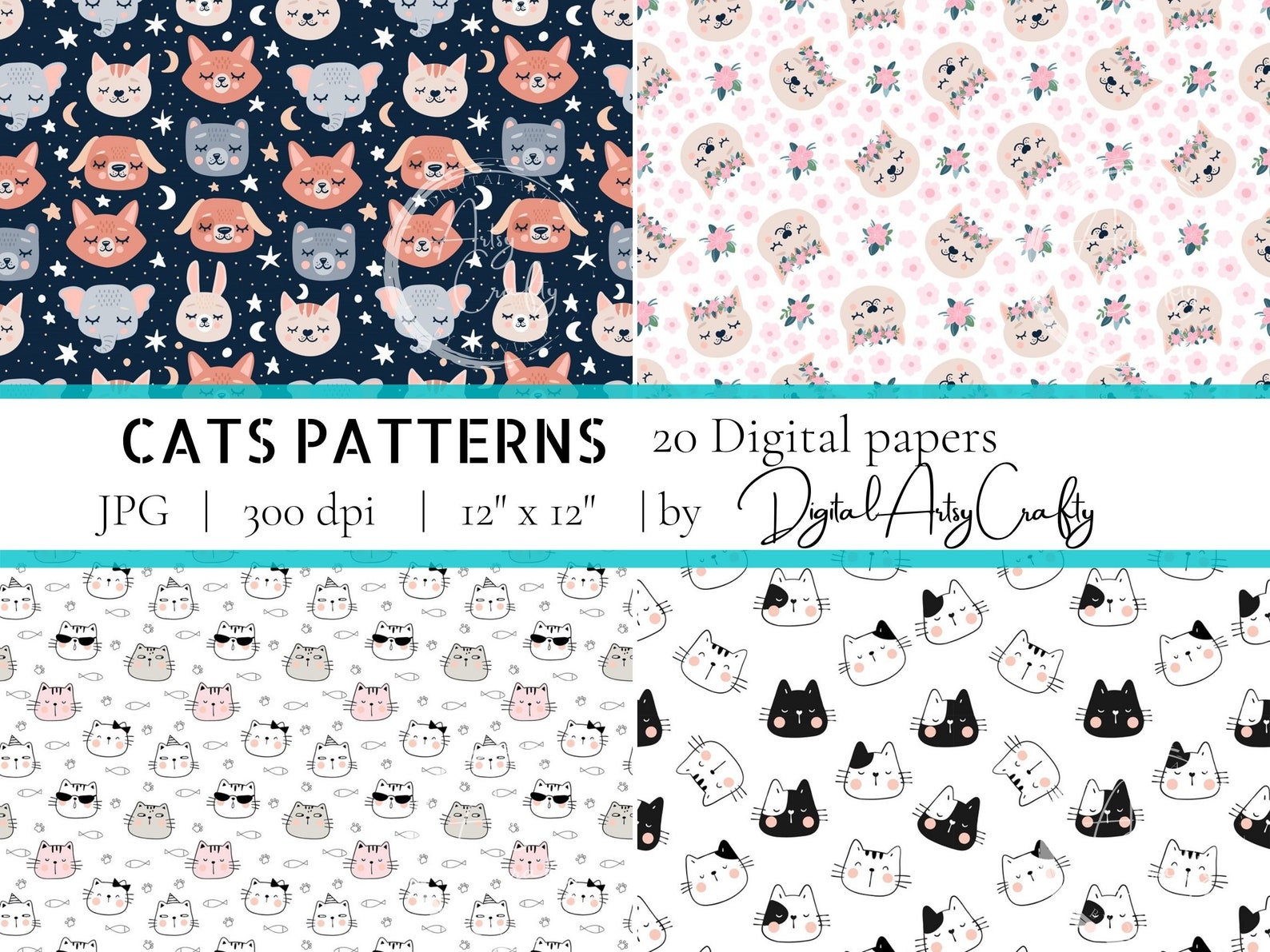 Cat Digital Paper, Scrapbooking Digital Paper Pack, Scrapbook Collage ...