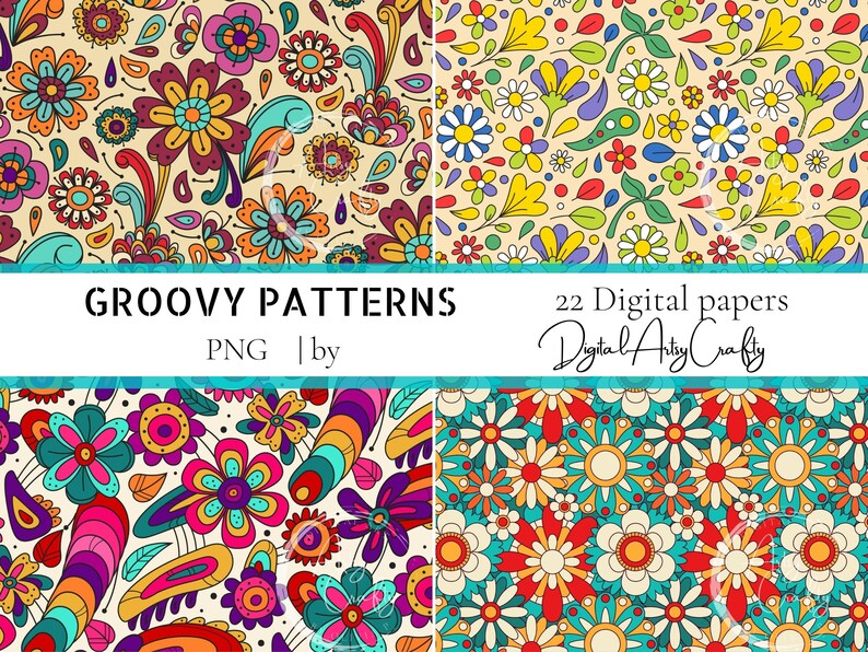 Groovy Digital Paper, Scrapbooking Digital Paper Pack, Scrapbook ...