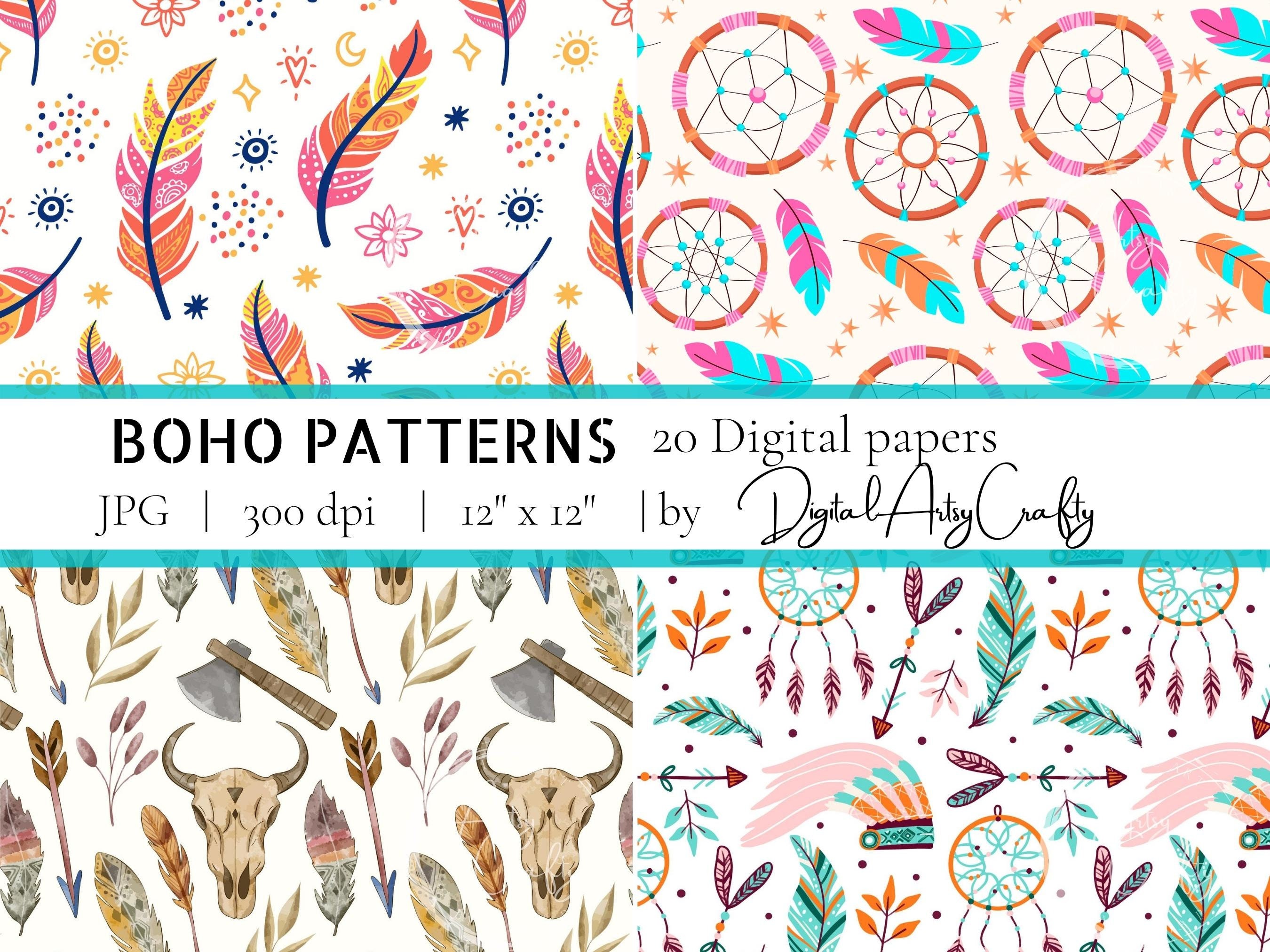 Boho Digital Paper, Scrapbooking Digital Paper Pack, Scrapbook Collage ...