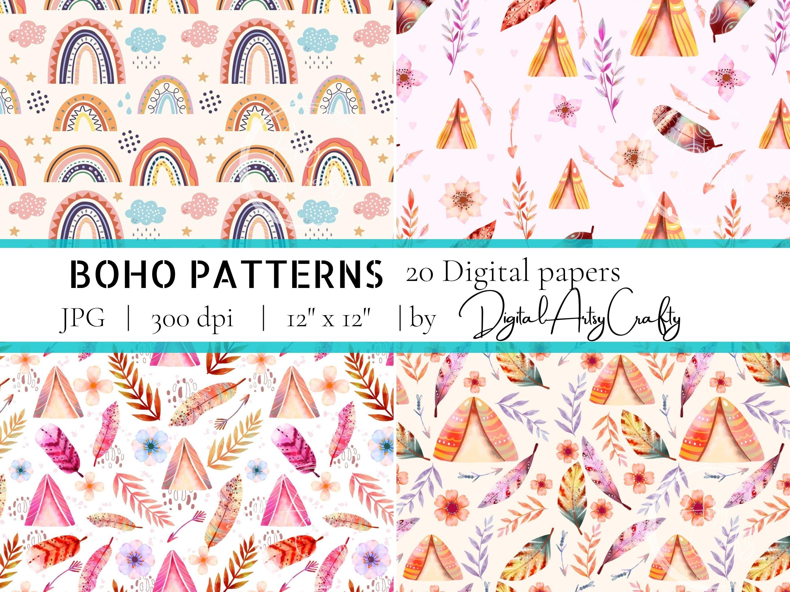 Boho Digital Paper, Scrapbooking Digital Paper Pack, Scrapbook Collage ...