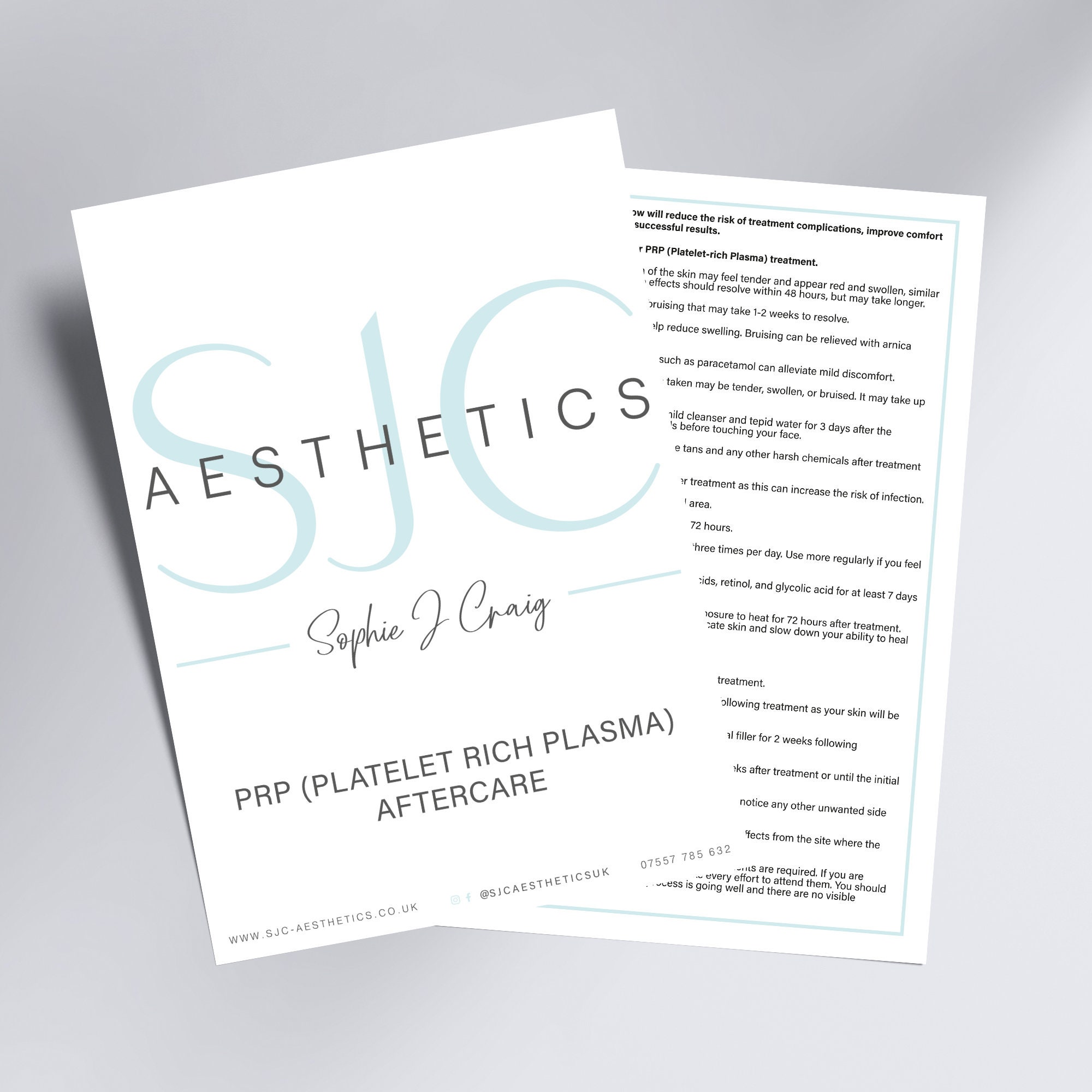 Branded Detailed Aesthetics PRP platelet Rich Plasma Aftercare ...