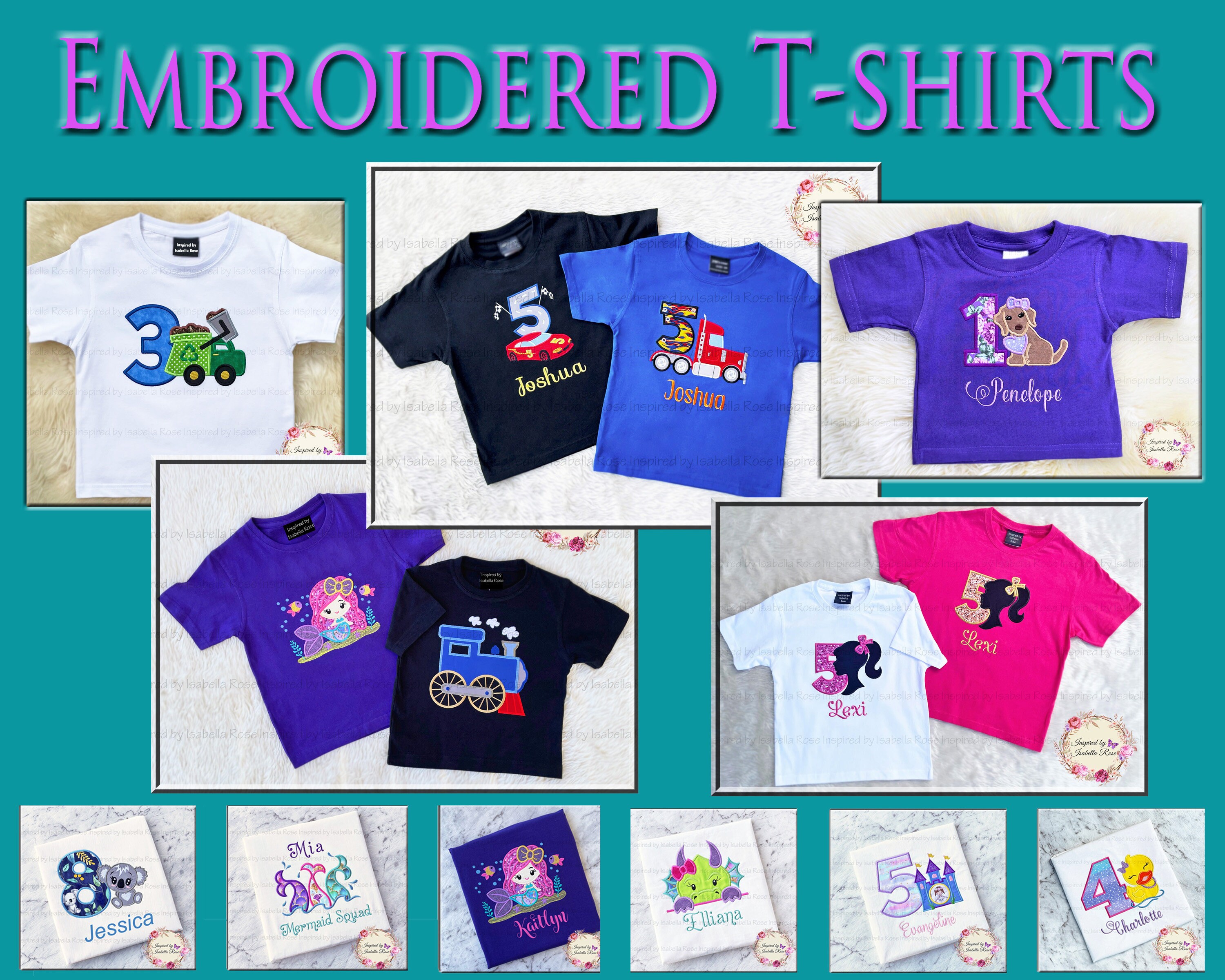 Kids Custom Shirt, Embroidered Name, Appliqued Number, Dinosaur Party ...