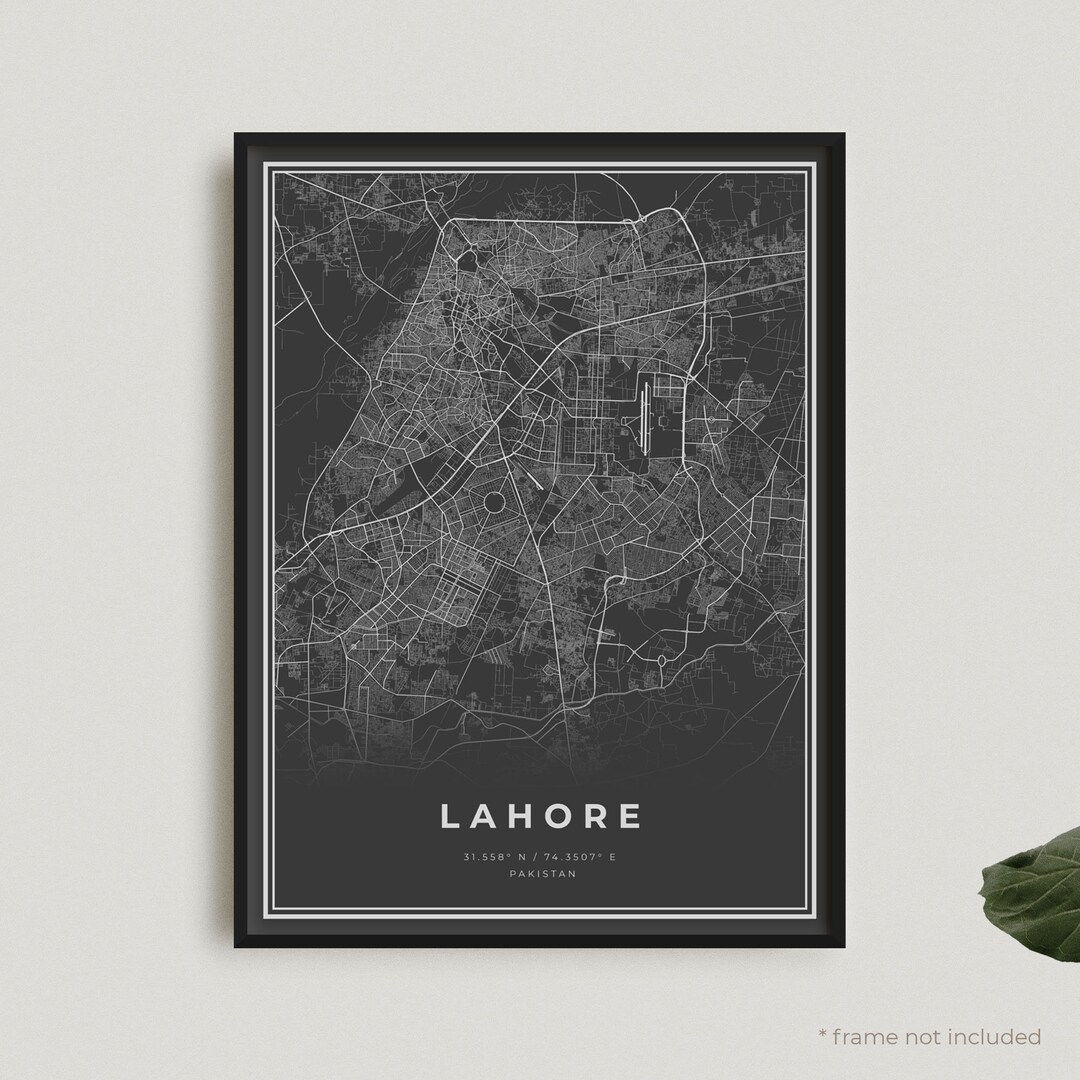 Lahore Map Print, Lahore Black Map Poster, Lahore Dark Map Poster ...