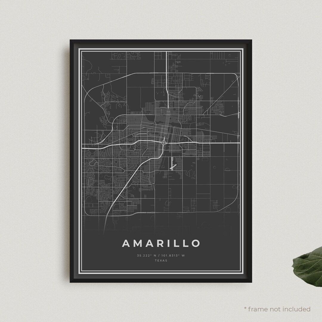 Amarillo Map Print, Amarillo Black Map Poster, Amarillo Dark Map Poster ...