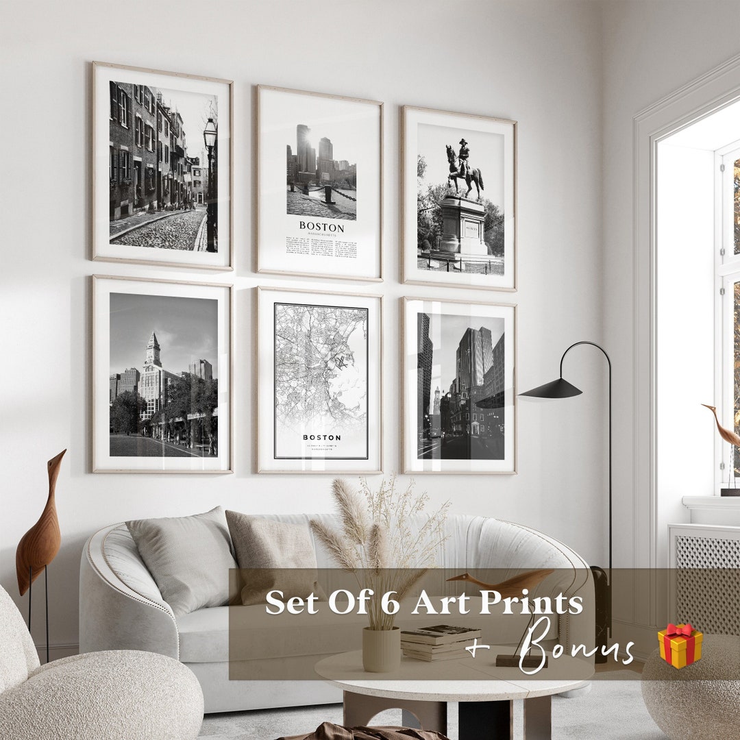 Boston Gallery Wall Art - Set of 6, Boston Black and White Photo ...