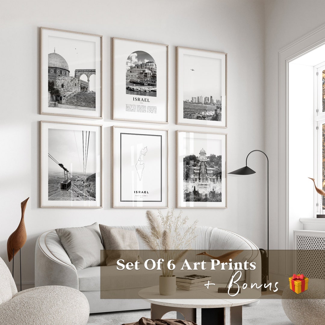 Israel Gallery Wall Art - Set of 6, Israel Black and White Photo ...