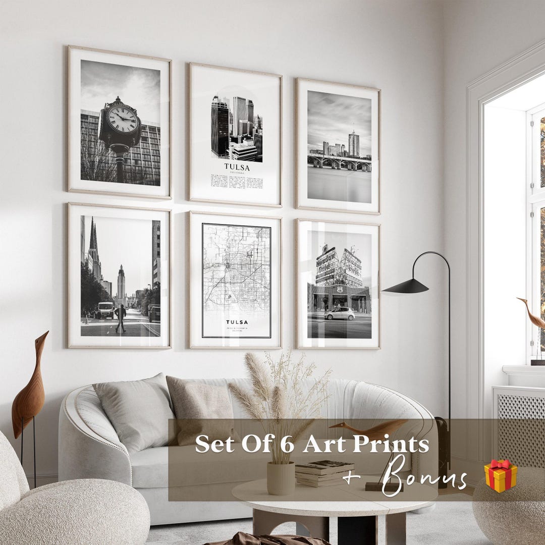 Tulsa Gallery Wall Art - Set of 6, Tulsa Black and White Photo, Tulsa ...
