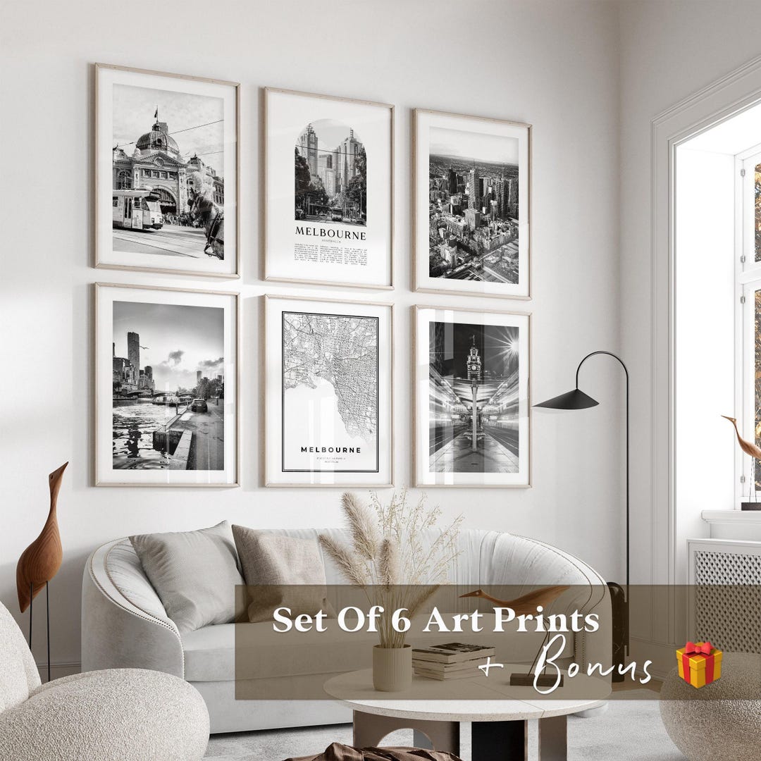 Melbourne Gallery Wall Art - Set of 6, Melbourne Black and White Photo ...