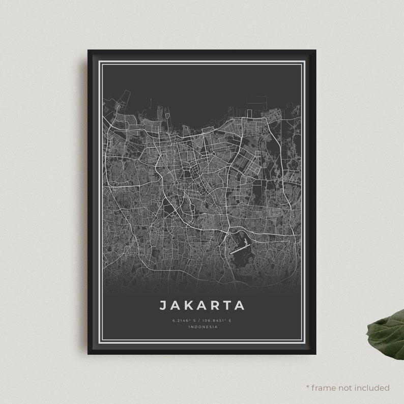 Jakarta Map Print Jakarta Black Map Poster Jakarta Dark Map - Etsy