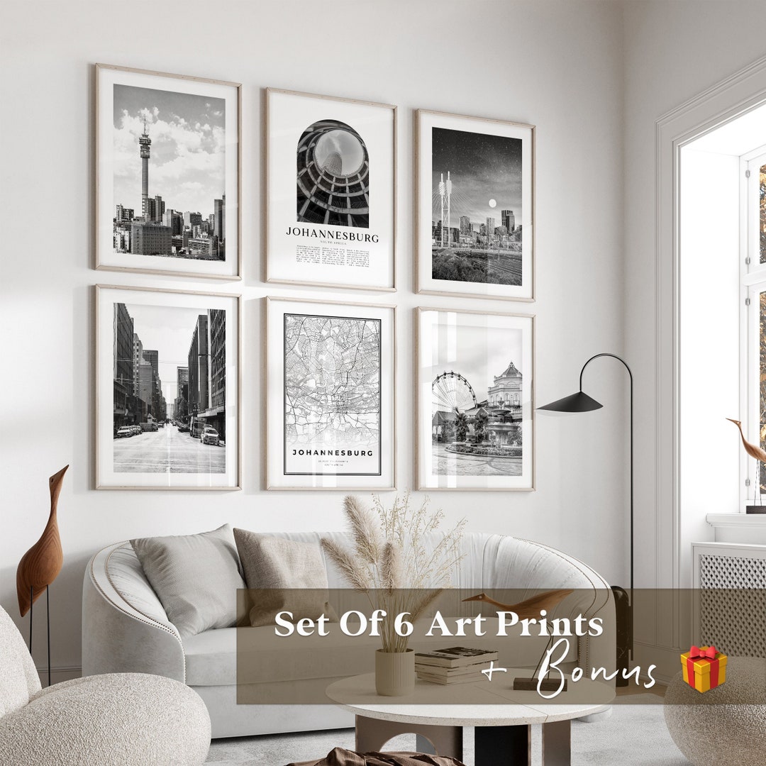 Johannesburg Gallery Wall Art - Set of 6, Johannesburg Black and White ...