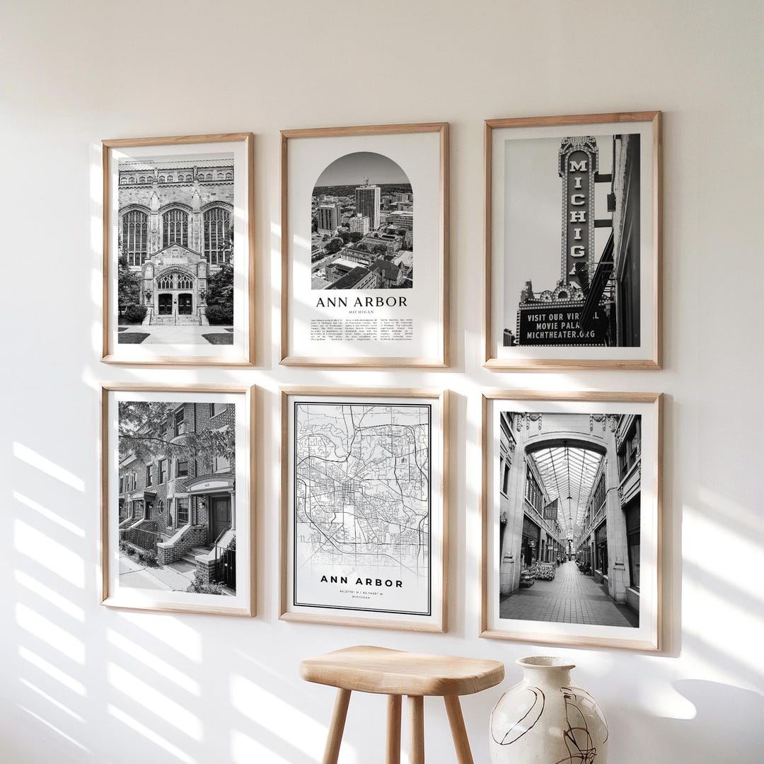 Ann Arbor Gallery Wall Art - Set of 6, Ann Arbor Black and White Photo ...