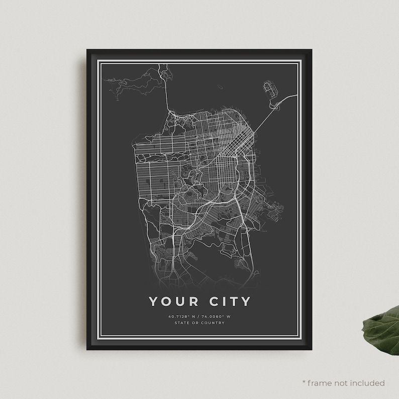 Set of 4 ANY CITY Black Map Posters Personalized Dark Map - Etsy