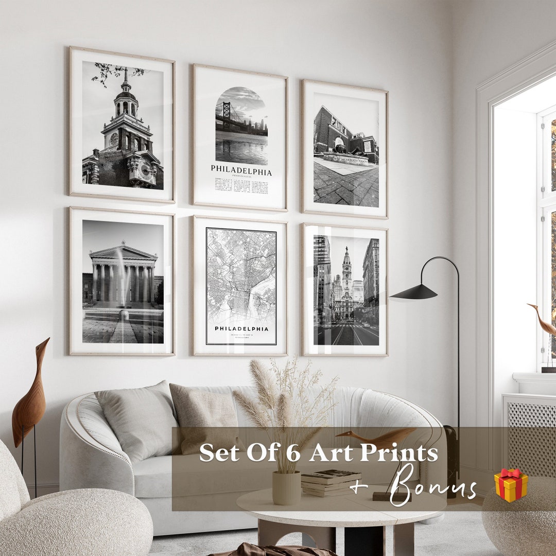 Philadelphia Gallery Wall Art - Set of 6, Philadelphia Black and White ...