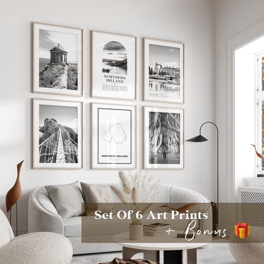 Northern Ireland Gallery Wall Art - Set of 6, Northern Ireland Black ...