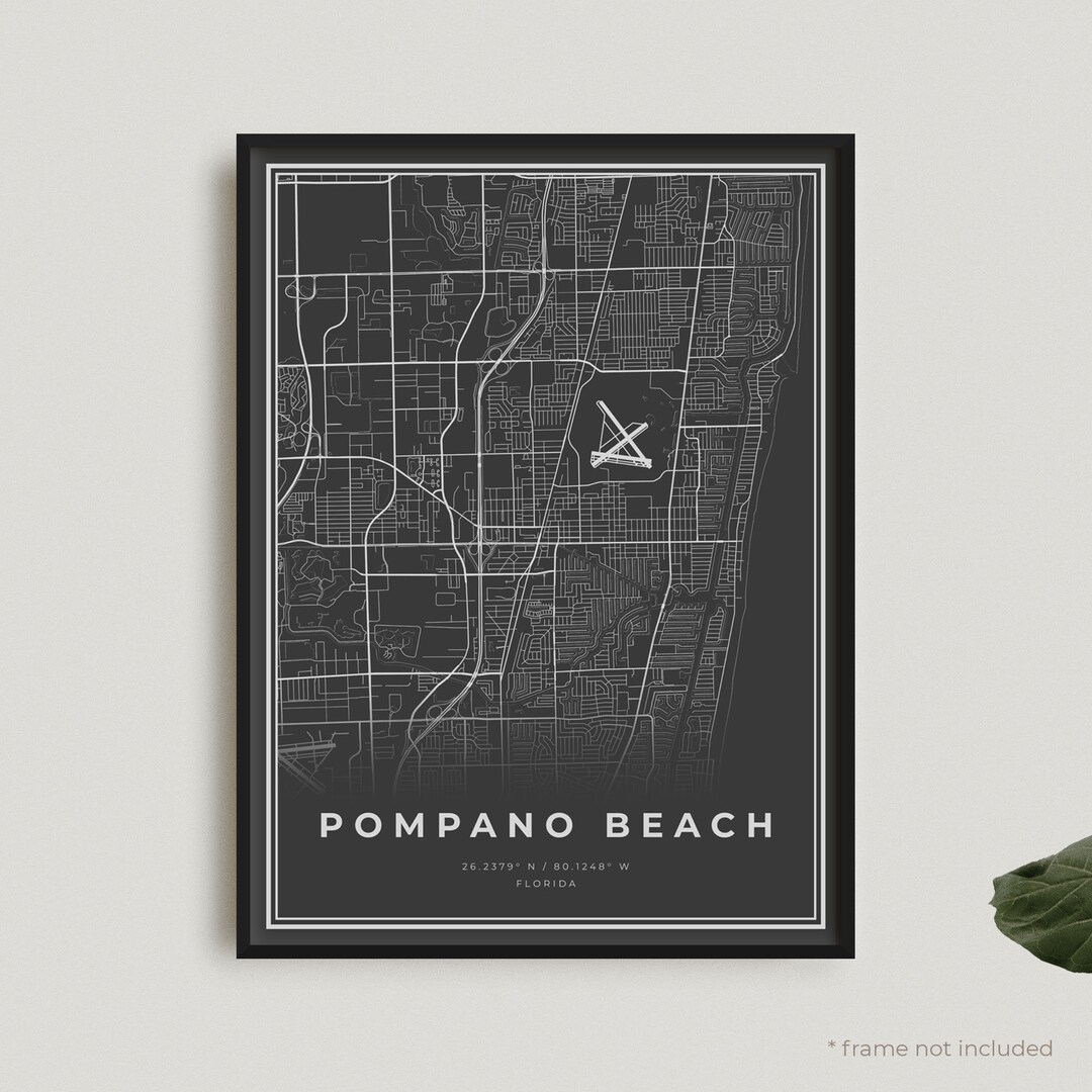 Pompano Beach Map Print, Pompano Beach Black Map Poster, Pompano Beach ...