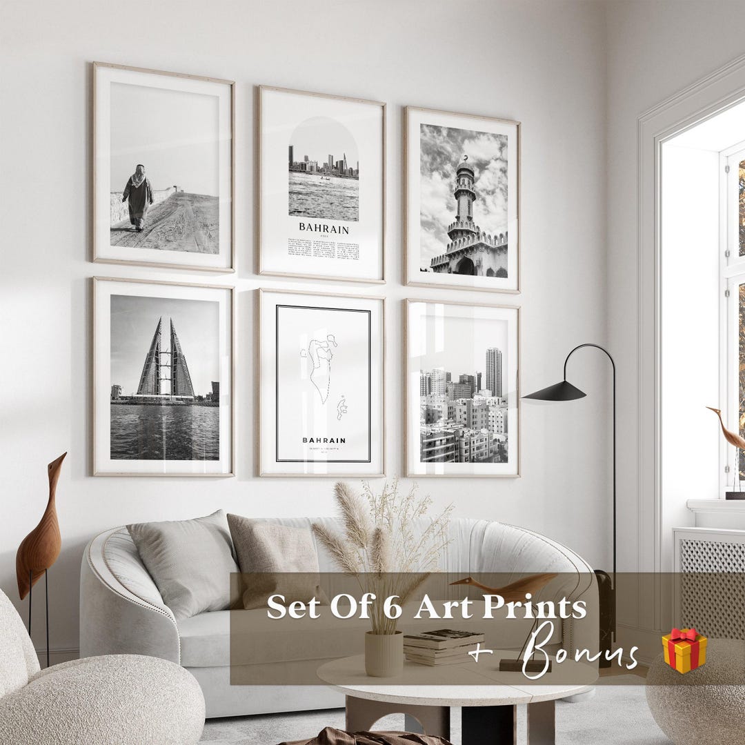Bahrain Gallery Wall Art - Set of 6, Bahrain Black and White Photo ...
