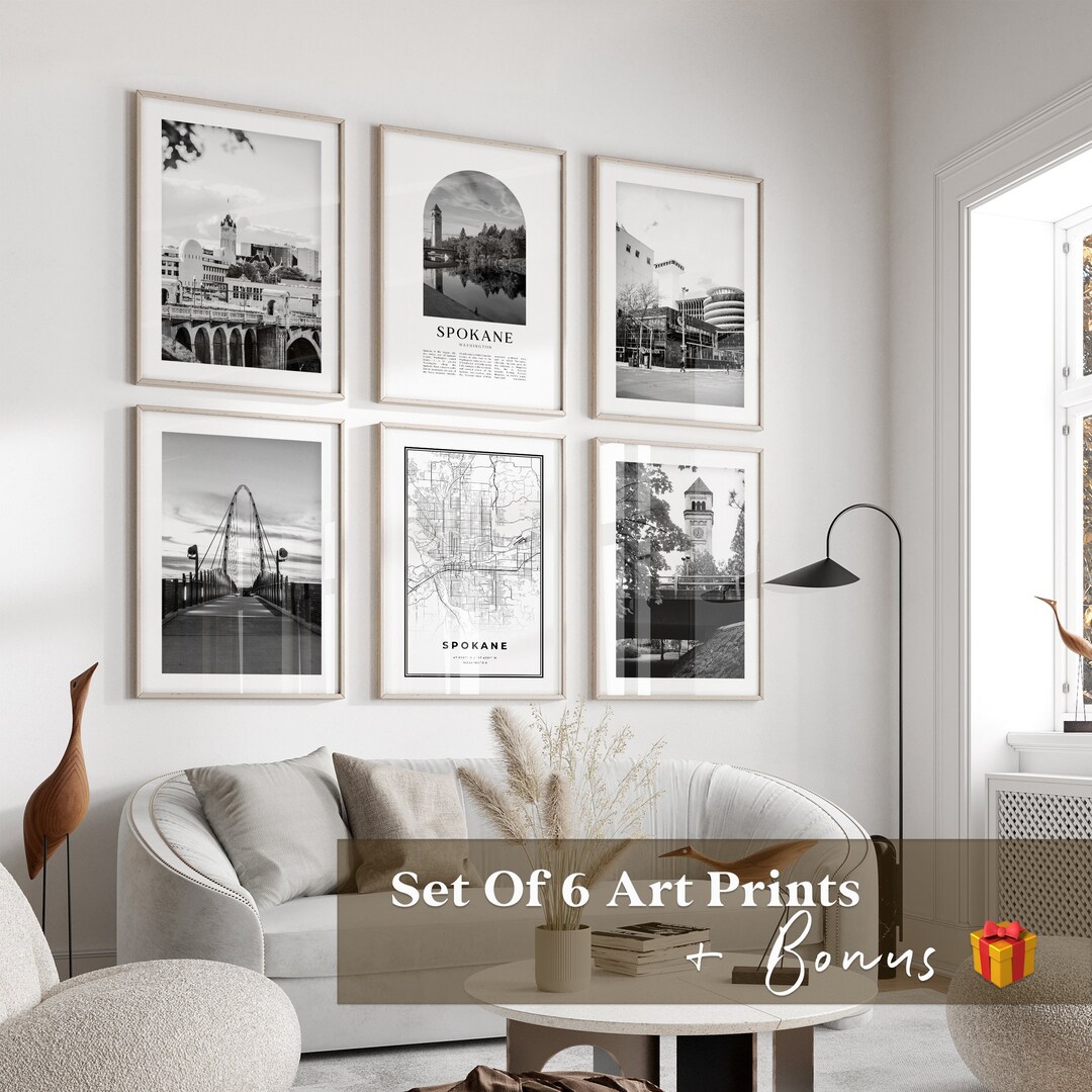 Spokane Gallery Wall Art - Set of 6, Spokane Black and White Photo ...