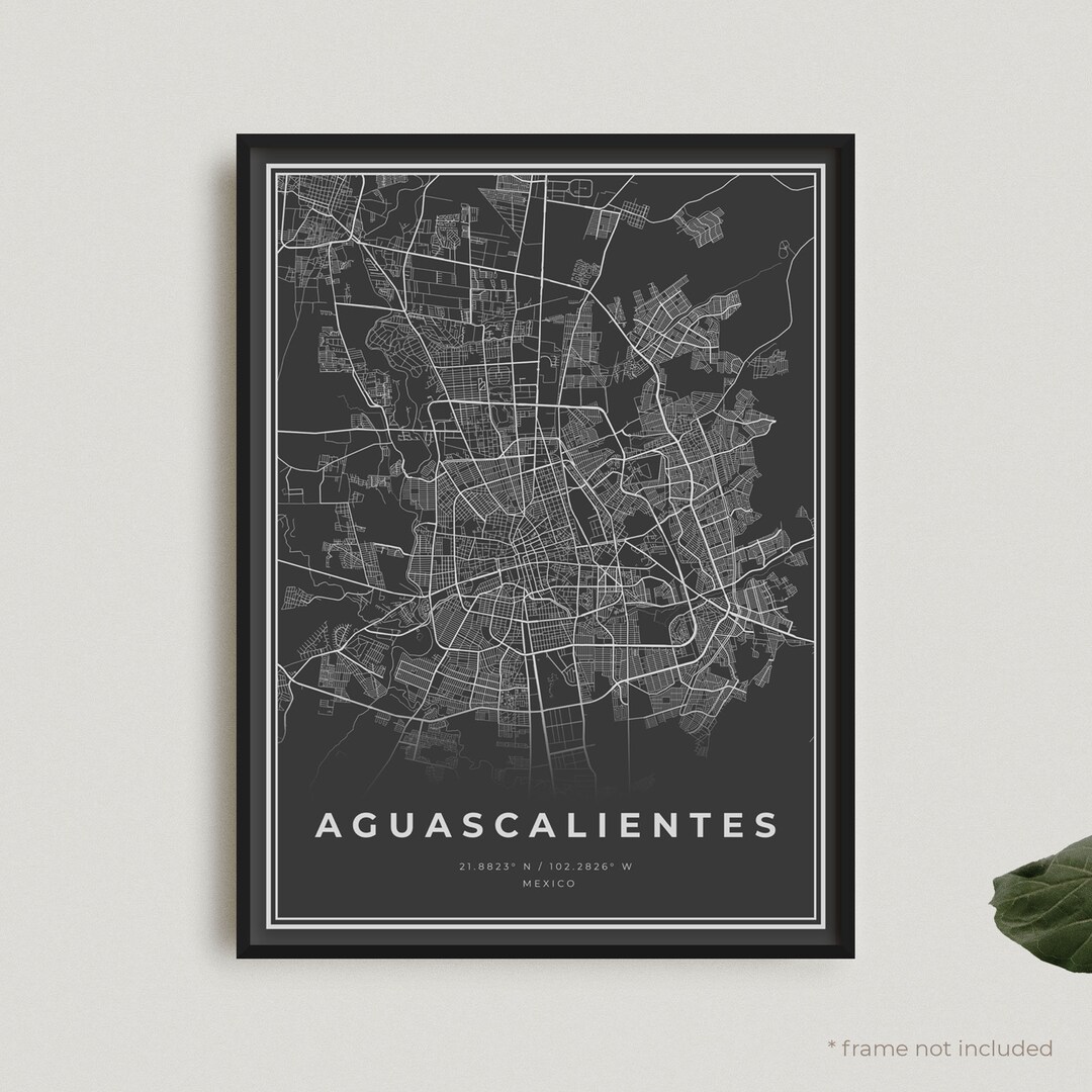 Aguascalientes Map Print, Aguascalientes Black Map Poster ...