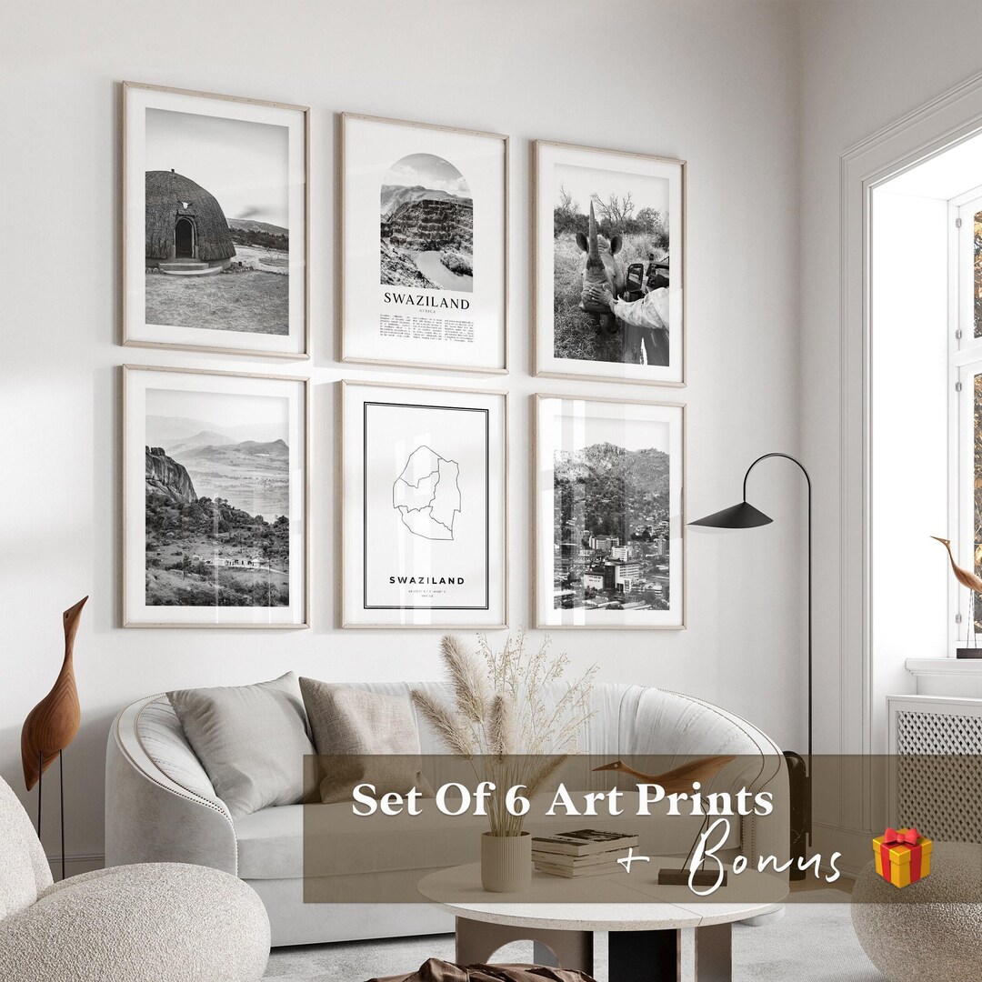 Swaziland Gallery Wall Art - Set of 6, Swaziland Black and White Photo ...