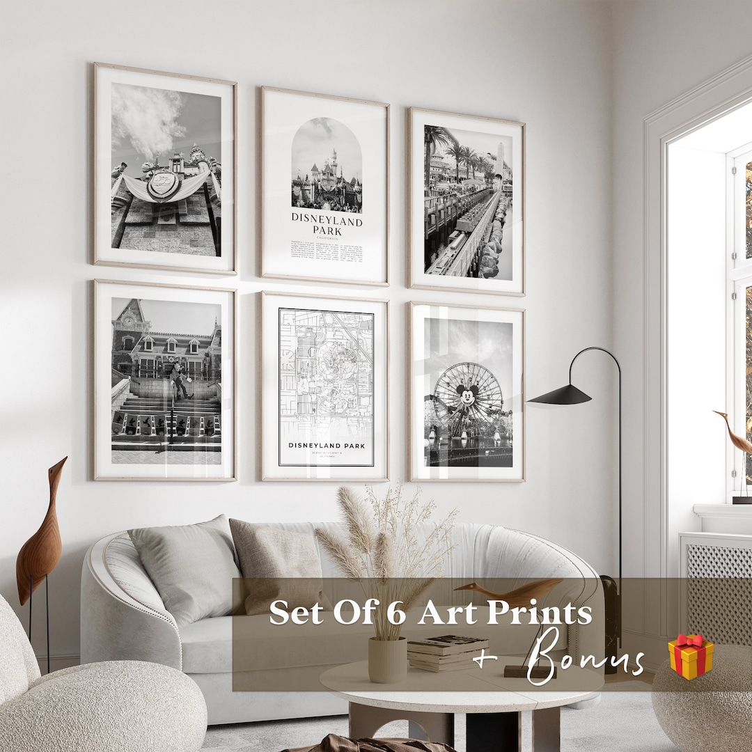Disneyland Park Gallery Wall Art - Set of 6, Disneyland Park Black and ...