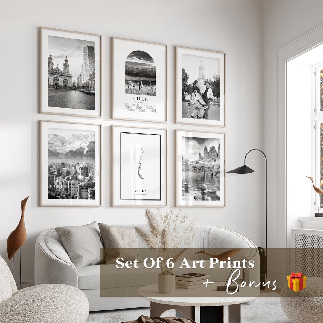 Chile Gallery Wall Art - Set of 6, Chile Black and White Photo, Chile ...
