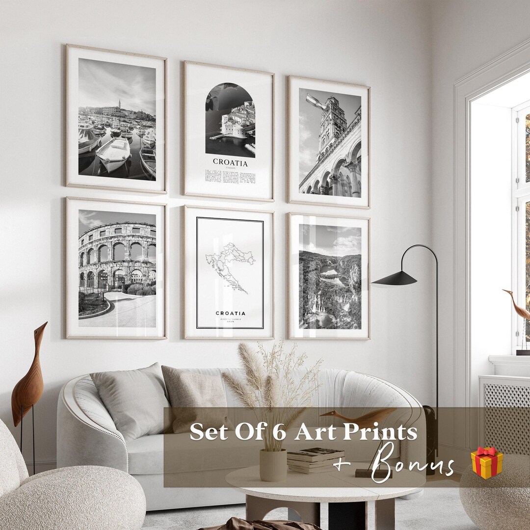 Croatia Gallery Wall Art - Set of 6, Croatia Black and White Photo ...