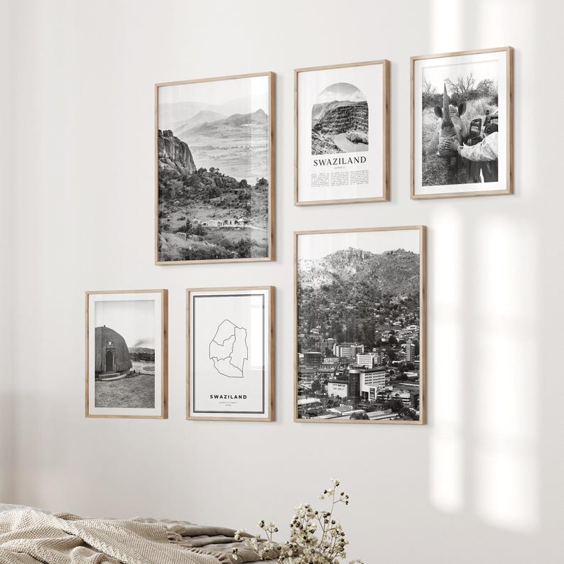 Swaziland Gallery Wall Art - Set of 6, Swaziland Black and White Photo ...
