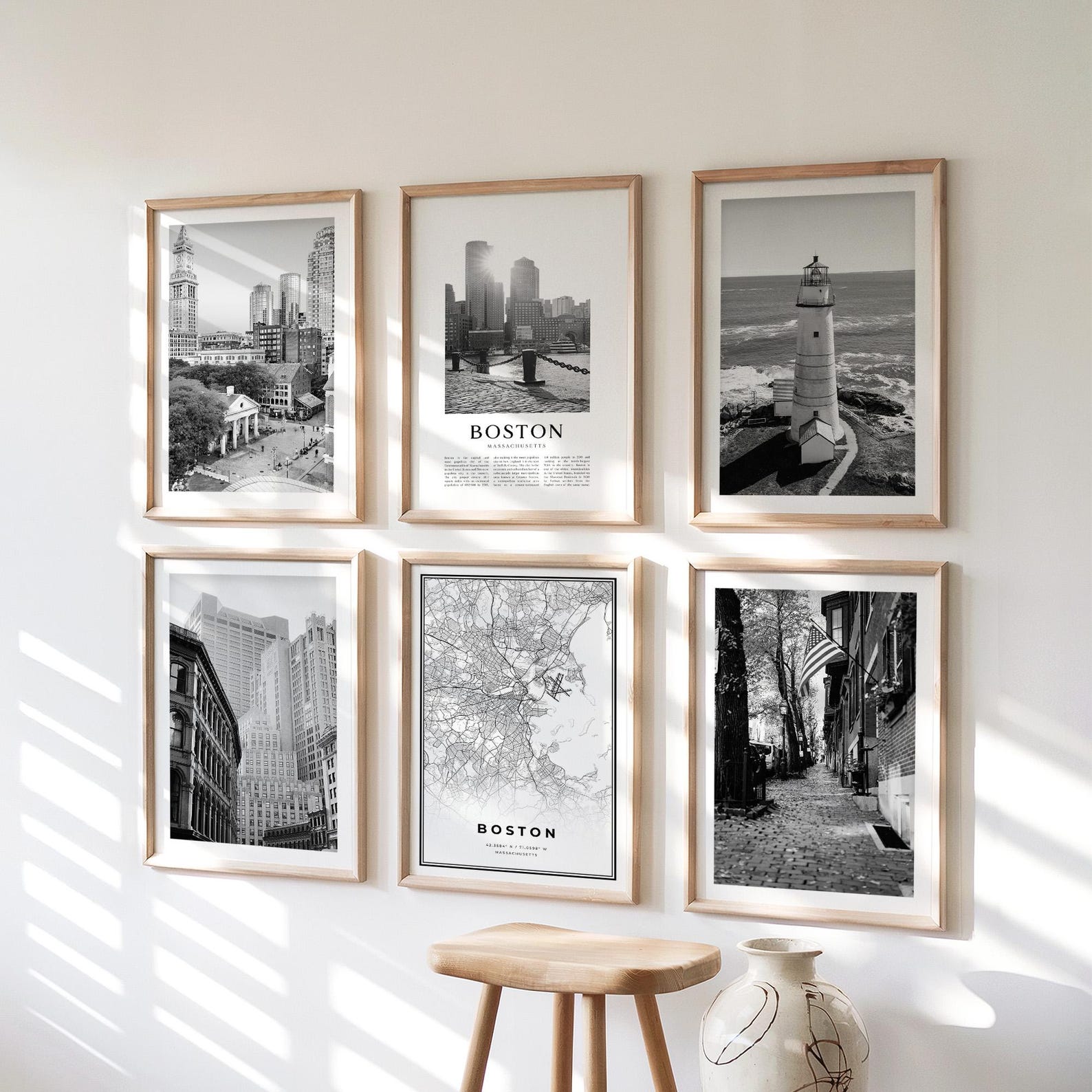 Boston Gallery Wall Art - Set of 6, Boston Black and White Photo ...