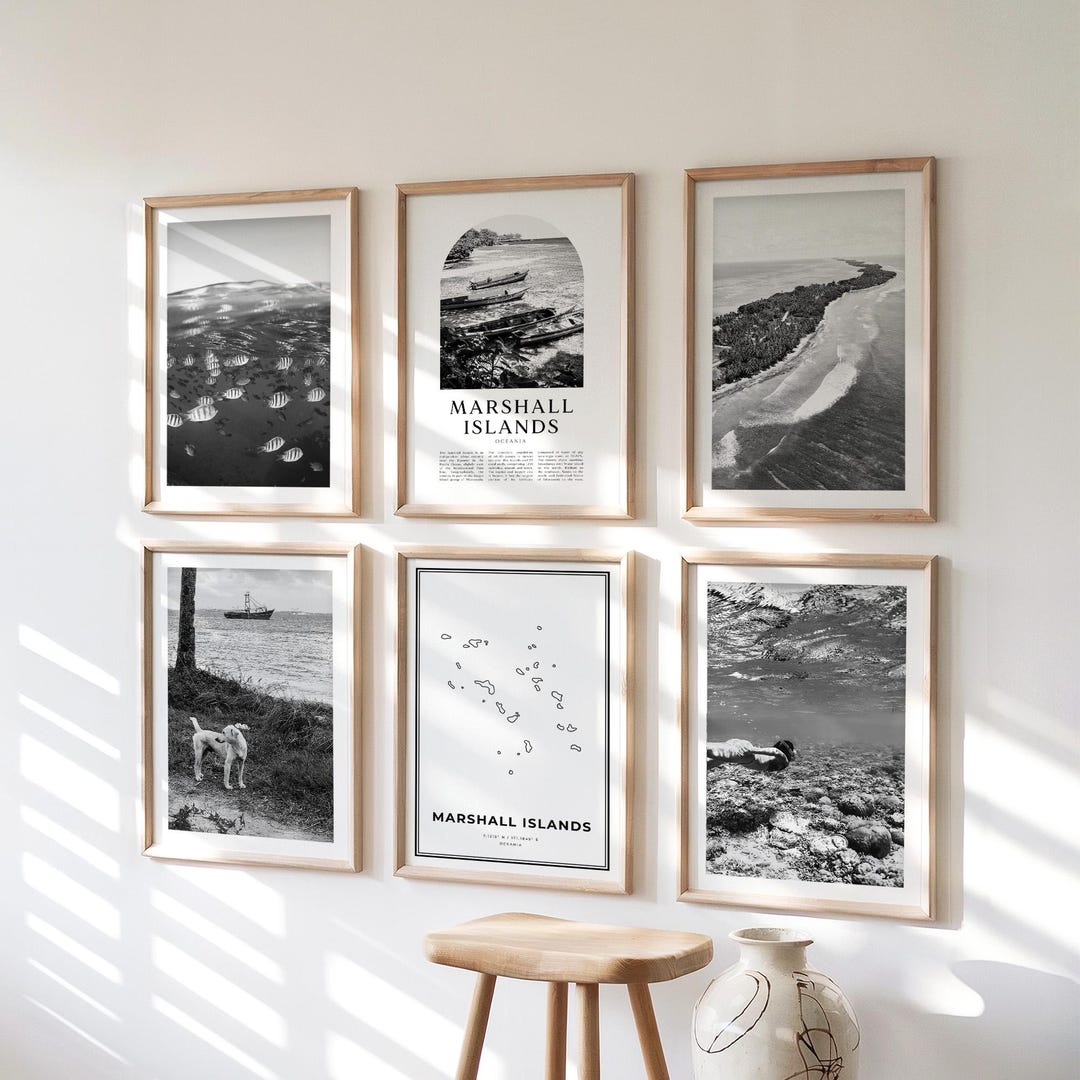 Marshall Islands Gallery Wall Art - Set of 6, Marshall Islands Black ...