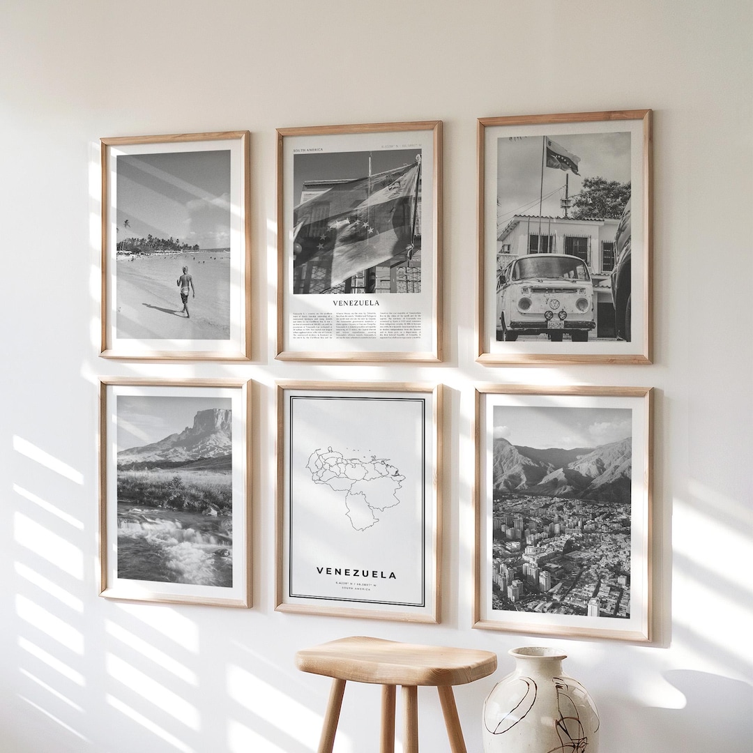 Venezuela Vintage Gallery Wall Art - Set of 6, Venezuela Black and ...