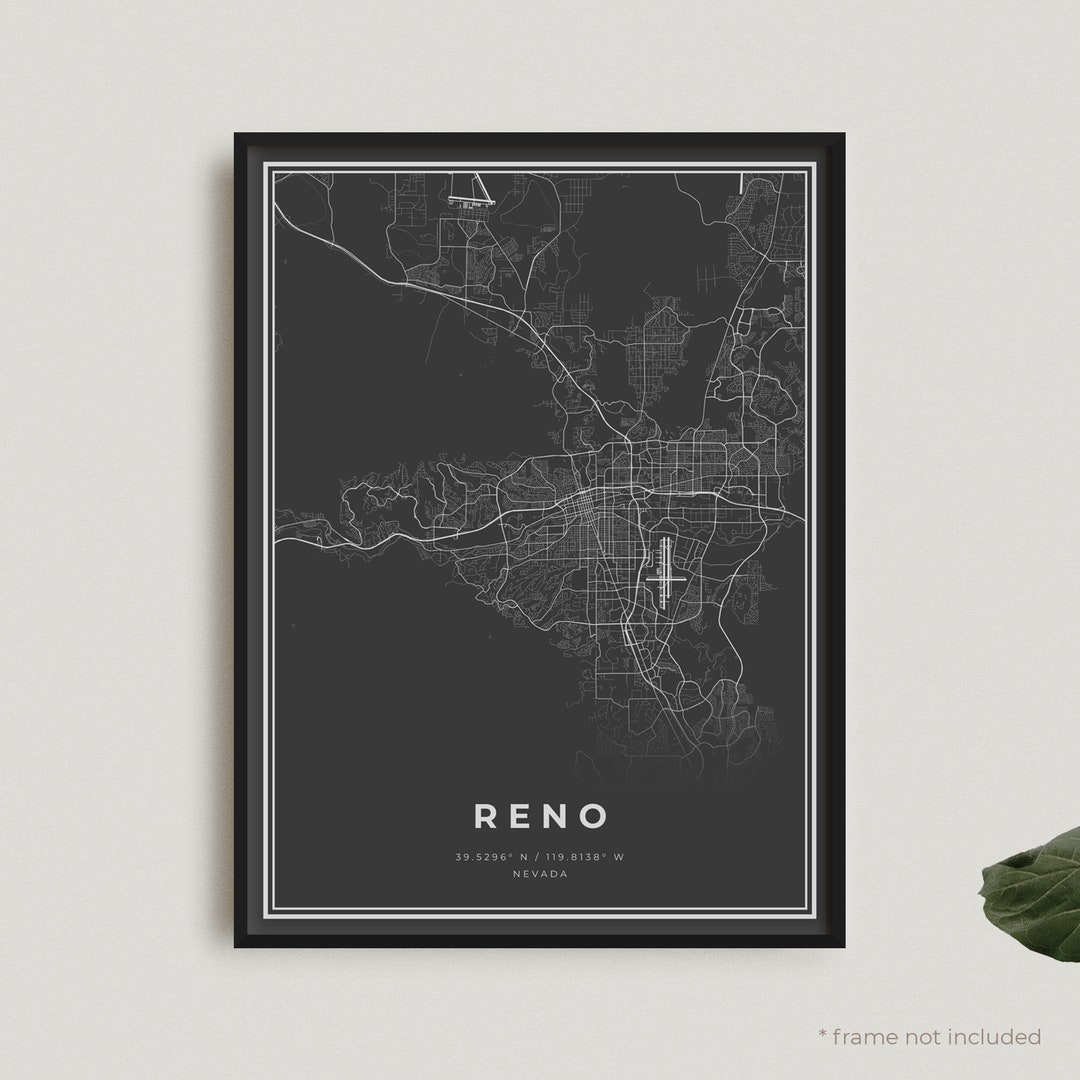 Reno Map Print, Reno Black Map Poster, Reno Dark Map Poster, Nevada ...