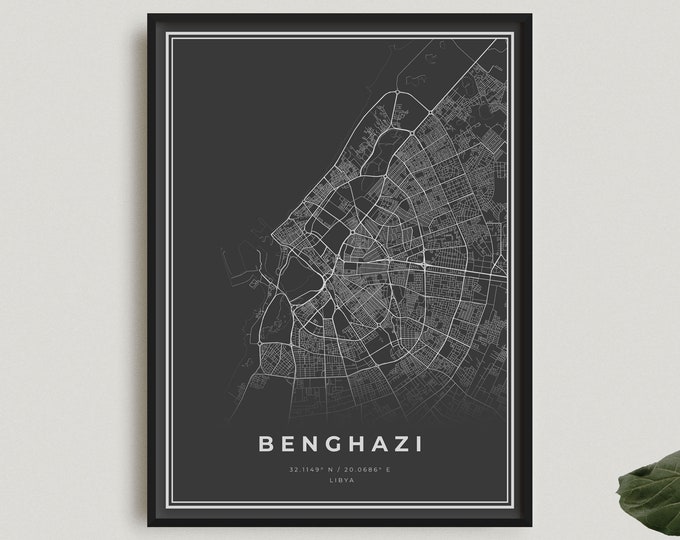 Benghazi Map, Benghazi, Libya, City Map, Home Town Map, Benghazi Print ...