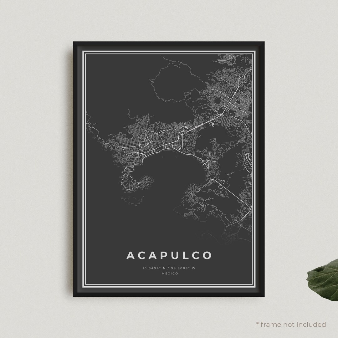 Acapulco Map Print, Acapulco Black Map Poster, Acapulco Dark Map Poster ...