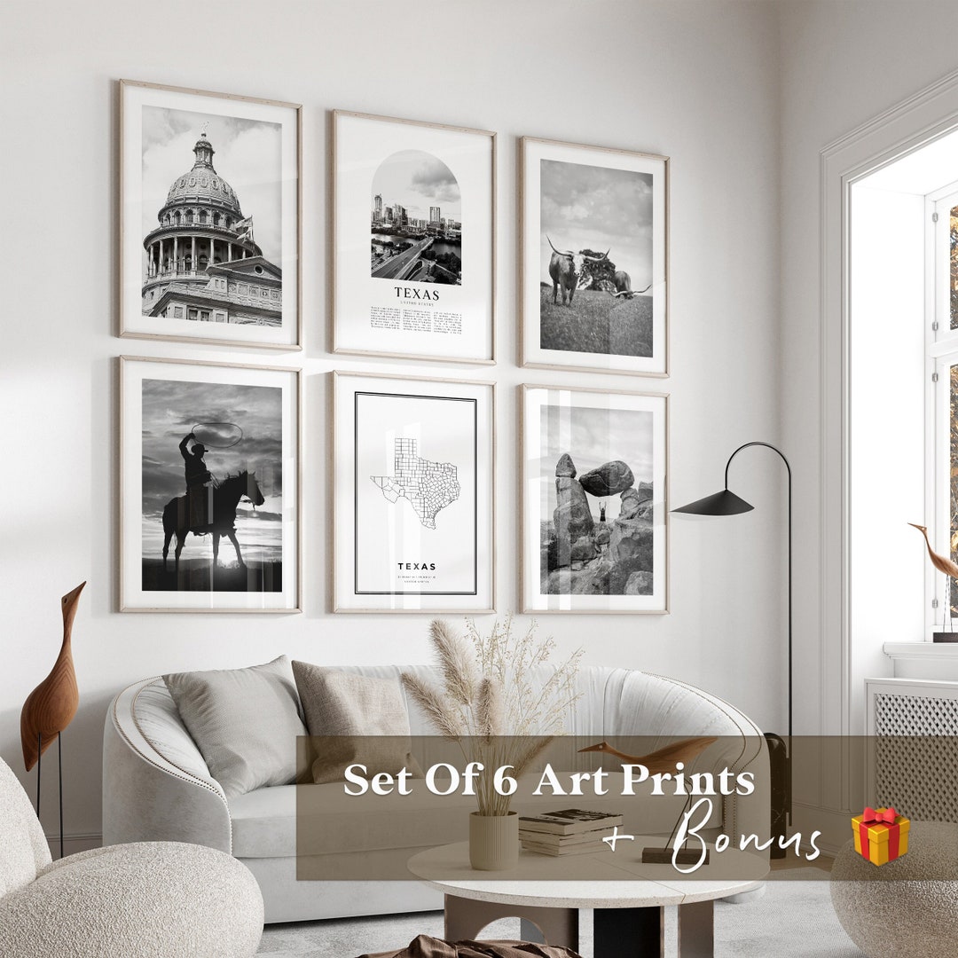 Texas Gallery Wall Art - Set of 6, Texas Black and White Photo, Texas ...