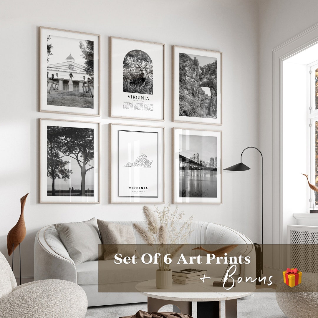Virginia Gallery Wall Art - Set of 6, Virginia Black and White Photo ...