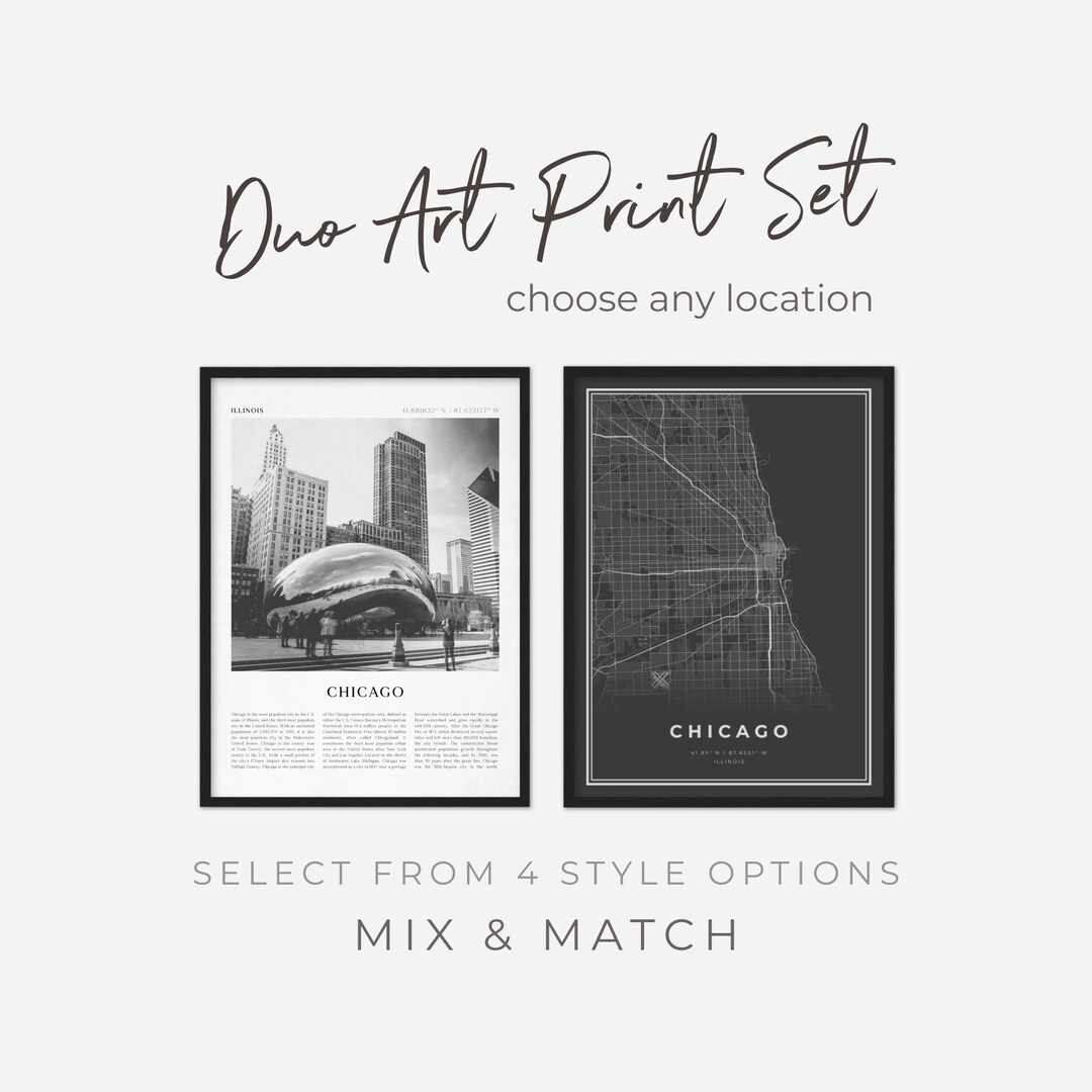 Personalized Map & Landmark Art Prints, Set of 2 Travel Art Posters ...