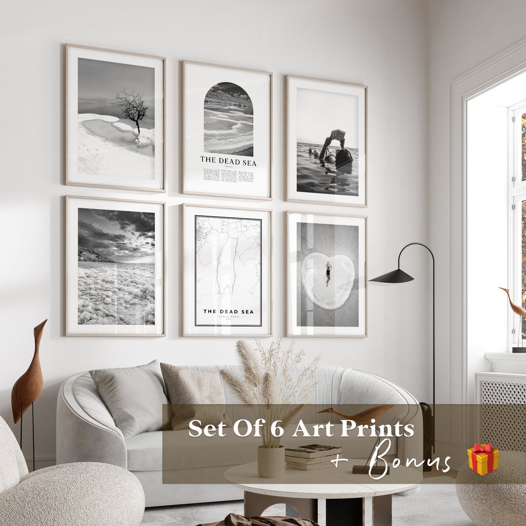 The Dead Sea Gallery Wall Art Set of 6, the Dead Sea Black and White ...