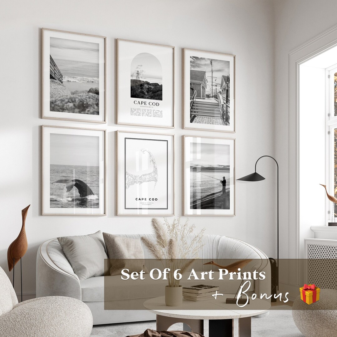 Cape Cod Gallery Wall Art - Set of 6, Cape Cod Black and White Photo ...