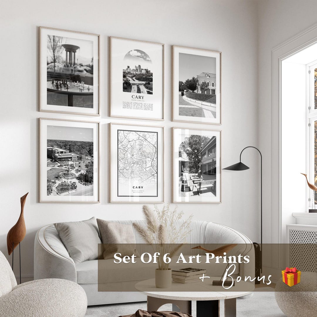 Cary Gallery Wall Art - Set of 6, Cary Black and White Photo, Cary ...
