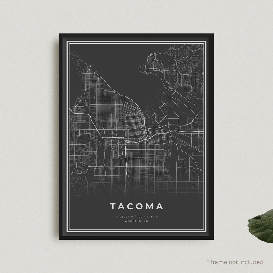 Tacoma Map Print, Tacoma Black Map Poster, Tacoma Dark Map Poster ...